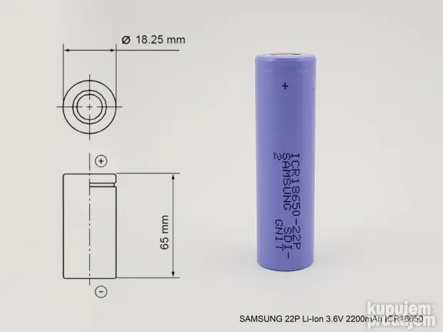 Samsung 18650 Baterija 3.6V 2200mAh 10A ICR18650-22P 22P - KupujemProdajem