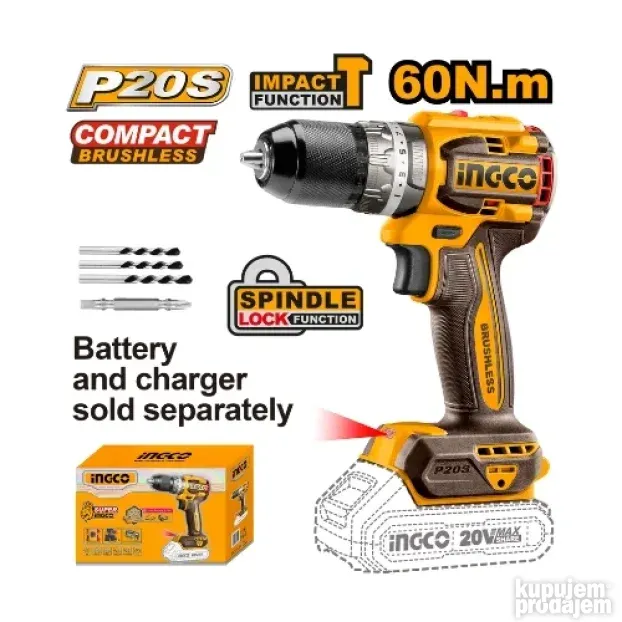 Aku udarna bušilica 60Nm Ingco CIDLI206021 Solo - KupujemProdajem