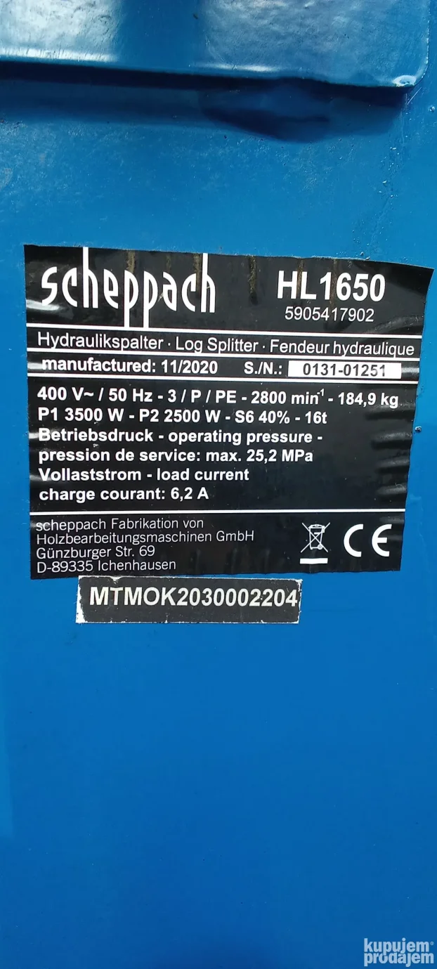 Scheppach nemački cepac drva 16 tona trofazni motor - KupujemProdajem