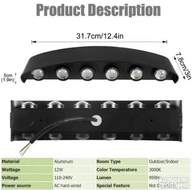 Spoljna LED baštenska rasveta Vodootporna 6 LED gore i dole ...