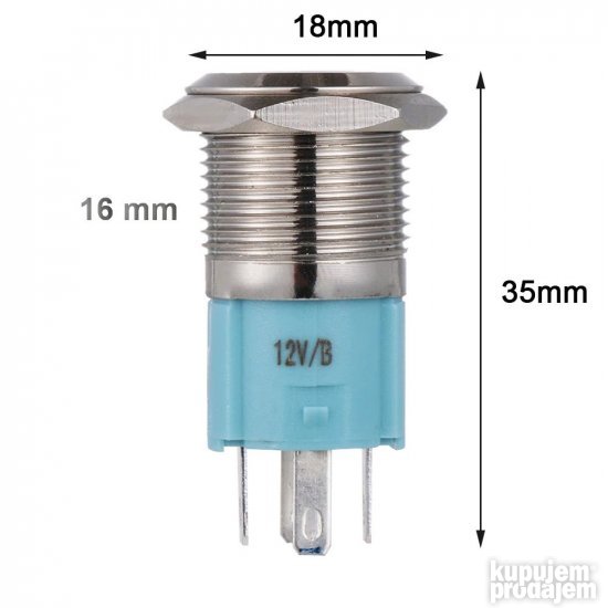 Metalno dugme prekidač taster sirene 16 mm 12V osvetljen - KupujemProdajem