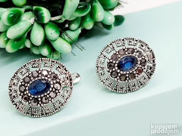 Srebrne mindjuse plavi kristal,PRAVO SREBRO.925 - KupujemProdajem