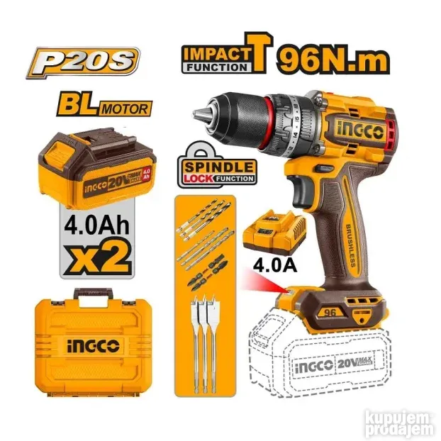 Akumulatorska udarna bušilica CIDLI20968E 20V SUPER INGCO - KupujemProdajem