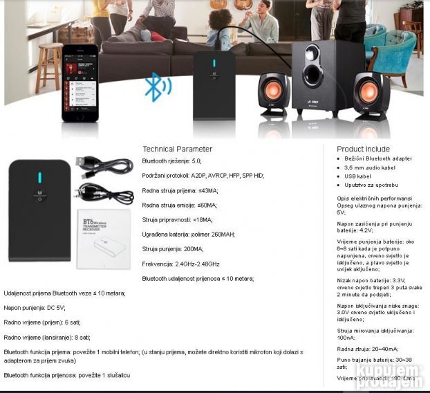 Bluetooth 5.0 Transmitter and Receiver predajnik i prijemnik ...
