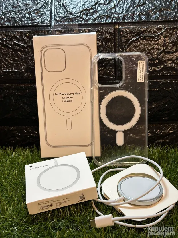 iPhone 15 Pro Max bezicni punjac MagSafe + maska MagSafe - KupujemProdajem
