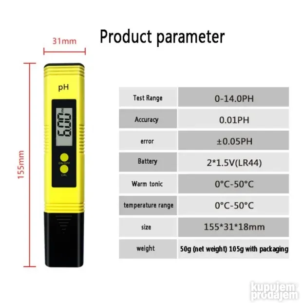 Digitalni Ph metar, Ph tester za vodu sa ATC - KupujemProdajem