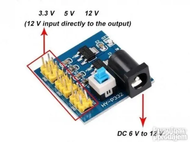 DC-DC modul napajanja sa 6-12V na 3.3V, 5V i Vin - KupujemProdajem