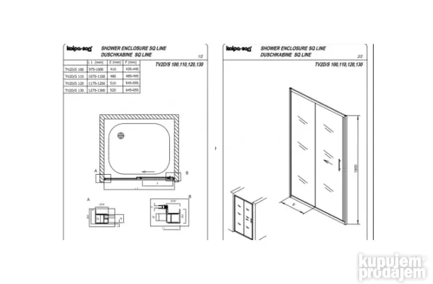 Sq line tv2d/s 110 tuš vrata (paravan) visine 190 providno ...