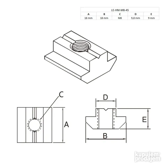 Klizna NUT matica za aluminijumski profil - KupujemProdajem