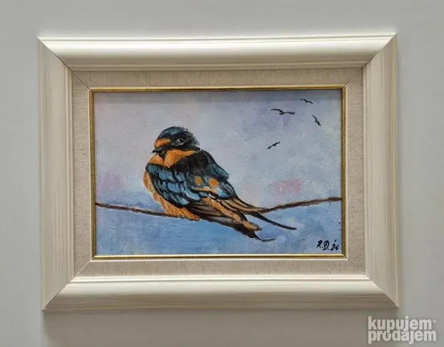 Ulje na lesonitu - Mala pticica, prelepa slika! - KupujemProdajem