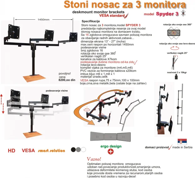 Stoni nosac za 3 monitora - KupujemProdajem