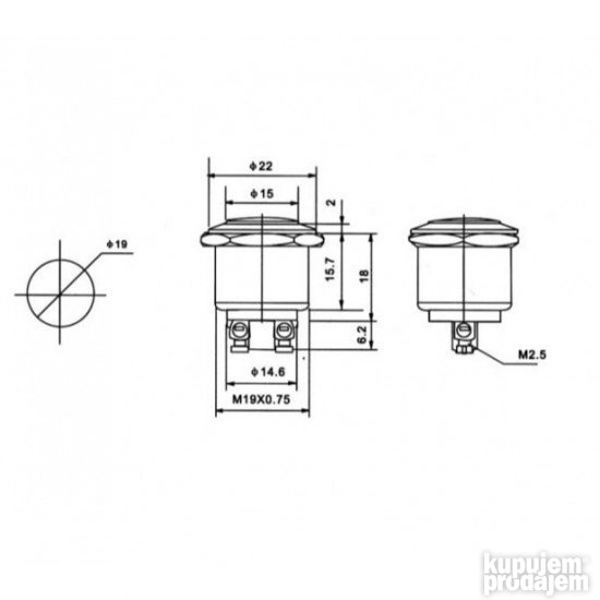 Taster metalni 2A / 250VAC metalno dugme - KupujemProdajem