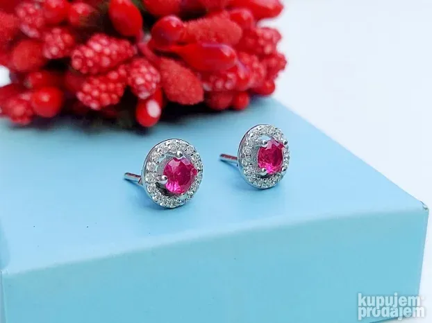 Srebrne mindjuse Rozi cirkon,PRAVO SREBRO.925 - KupujemProdajem