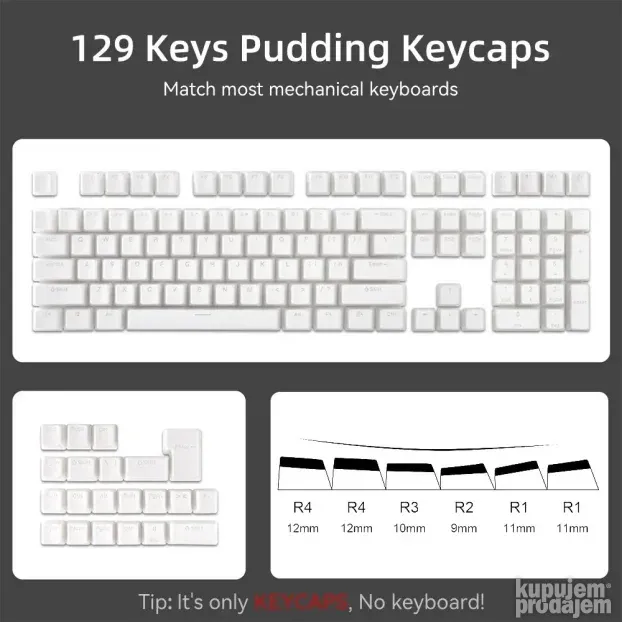 White Pudding Keycaps PBT Keycaps 108 Key+21 Keys - KupujemProdajem