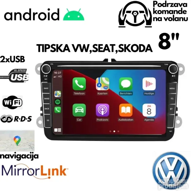 VW 8 inch Android Multimedija QLed - KupujemProdajem