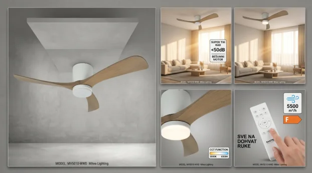 Luster VENTILATOR DRVO-BELA sa LED Svetlom fi117cm + Daljins ...