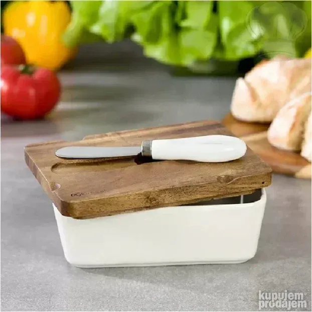 KASSEL Porcelanska bela posuda za puter sa nožem - KupujemProdajem