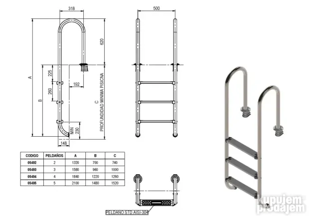 Merdevine za bazen prohromske Astral Muro Aisi 304 - Uske - KupujemProdajem