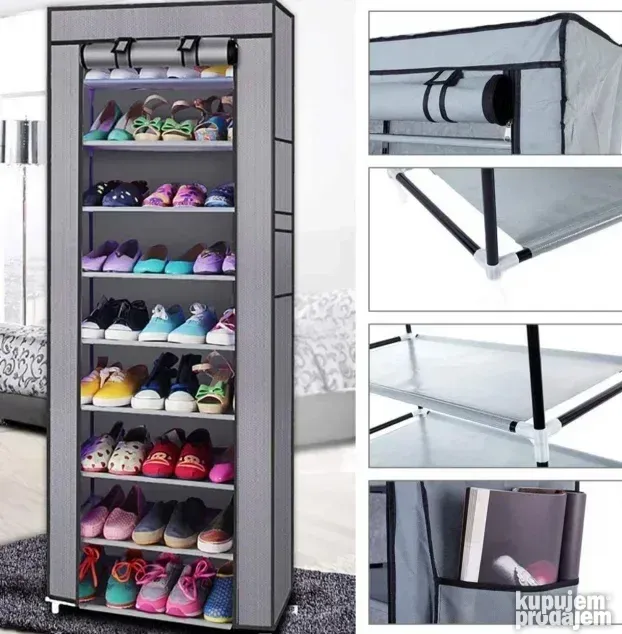 PLATNENI CIPELARNIK 60 x 30 x 160 cm 9 nivoa Novo - KupujemProdajem