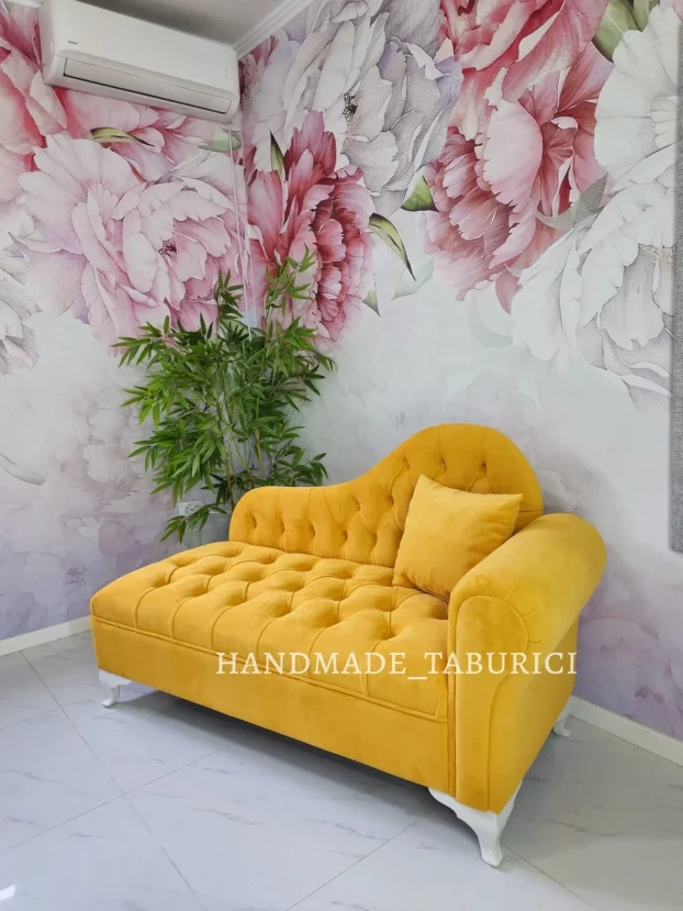 Kanabe Sofa 150x60 Chesterfield Pliš Žuti - KupujemProdajem