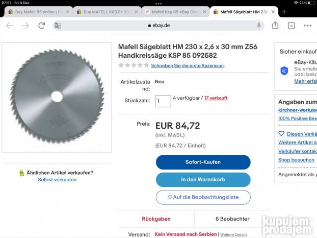 Mafell KSP 85 FC cirkular 2250w"Made in Germany" Br1 u klasi ...