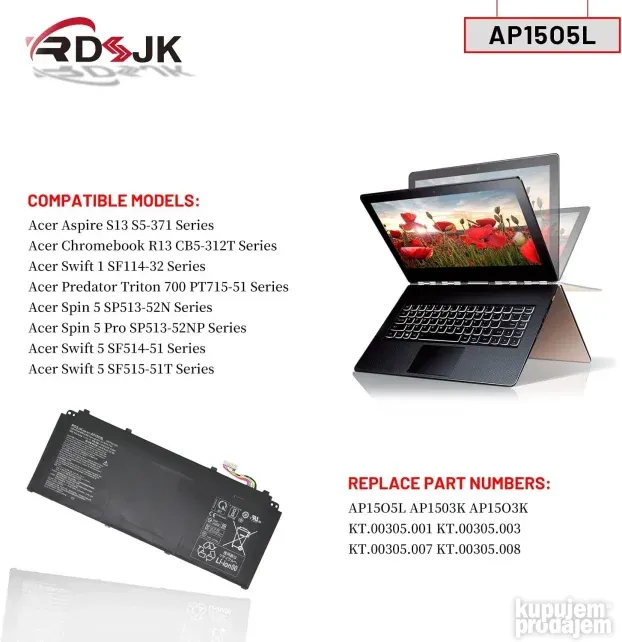 AP15O5L baterija za Acer Aspire 4670mAh S 13 S13 S5-371 - KupujemProdajem